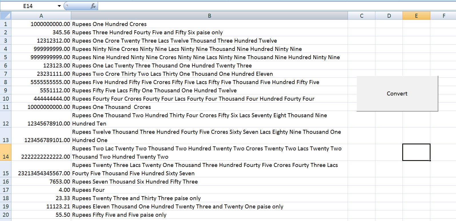 Excel VBA Excel Convert Numbers Rupees Into Words OR Text